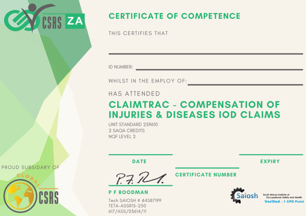 OHS Part G - CLAIMTRAC - Compensation of Injuries & Diseases IOD Claims ...